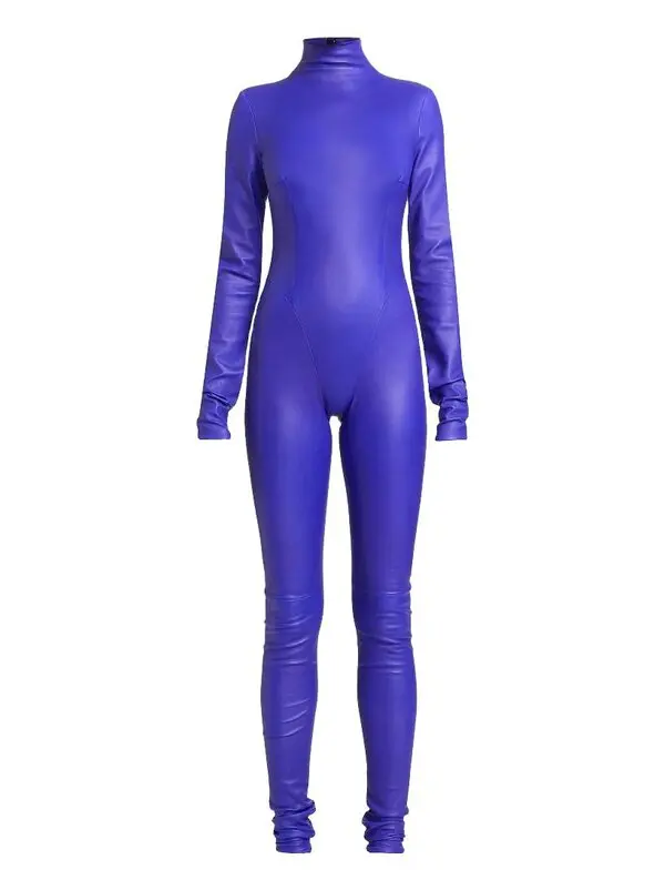 LAQUAN SMITH Leather Mock Turtleneck Catsuit - Blue