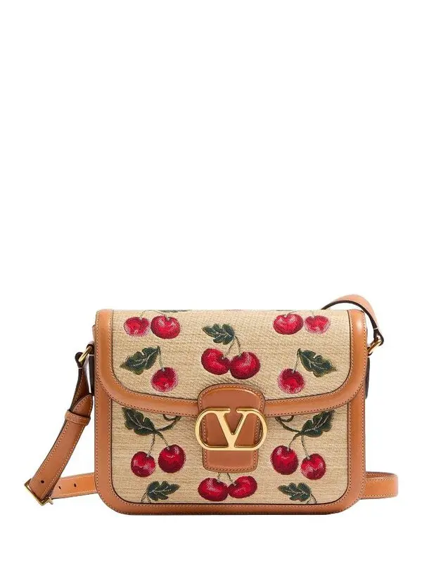 Valentino Garavani 9to5 Shoulder Bag In Synthetic Jacquard Raffia - Natural Red