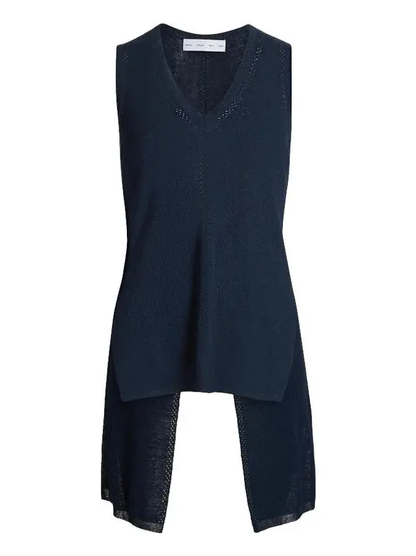 Proenza Schouler White Label Heyde Linen-blend Back Slit Sweater - Navy