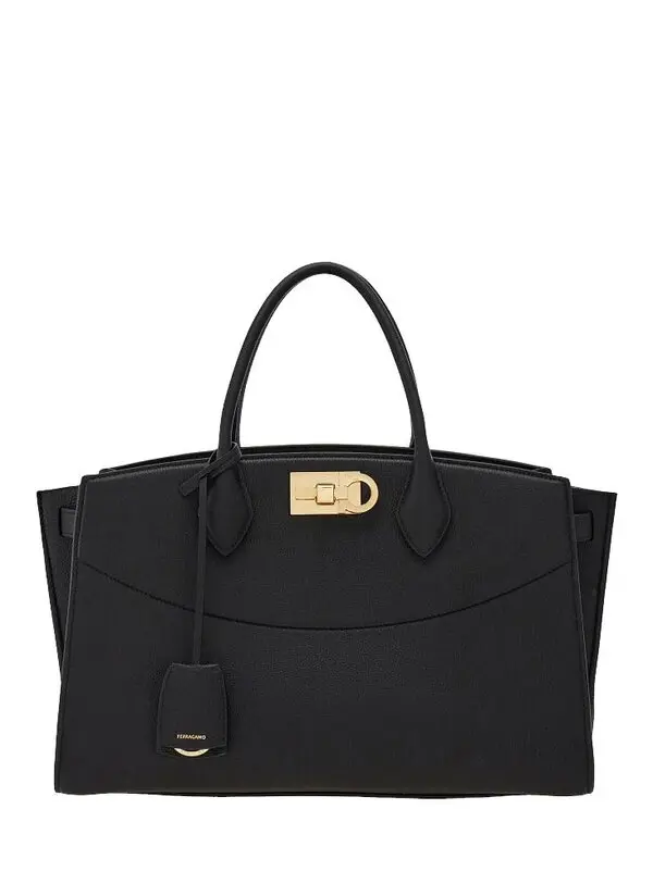 FERRAGAMO New Studio Soft Large Leather Top Handle Bag - Nero