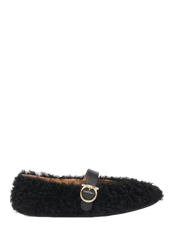 FERRAGAMO Nena Wool Buckle Flats - Nero