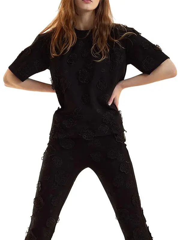 Cynthia Rowley 3d Appliqué Floral Top - Black