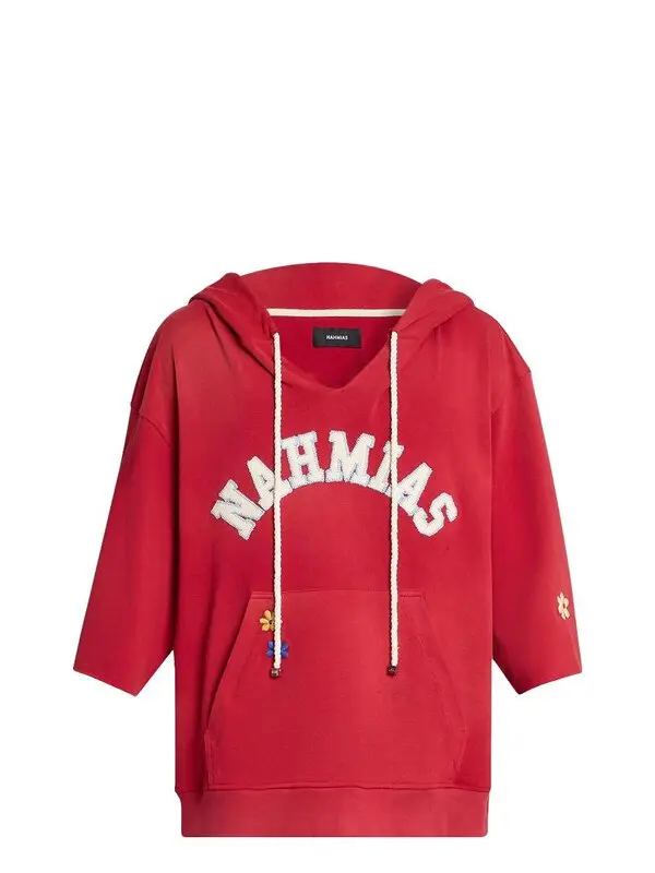 NAHMIAS Daydreaming Cotton Cut-off Hoodie - Ruby