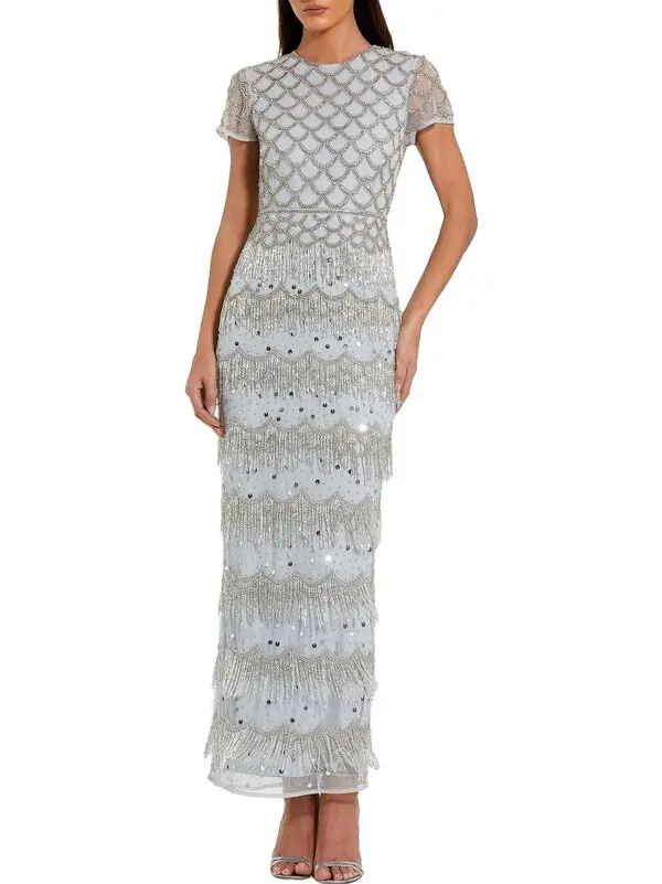 Mac Duggal Evening Beaded Cap-sleeve Gown - Seafoam