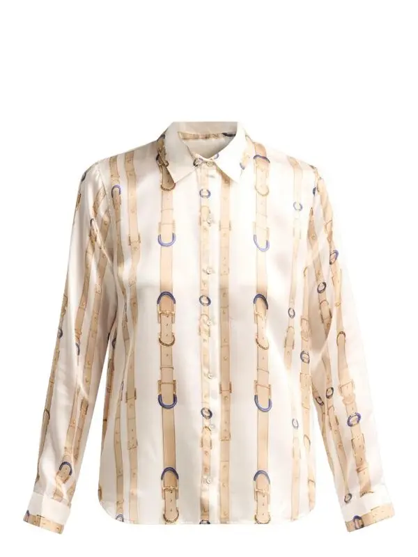 L'Agence Tyler Belt Print Silk Blouse - Ecru Multi Stud