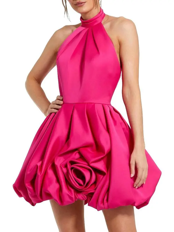 Mac Duggal Ieena Satin Bubble-hem Minidress - Fuchsia