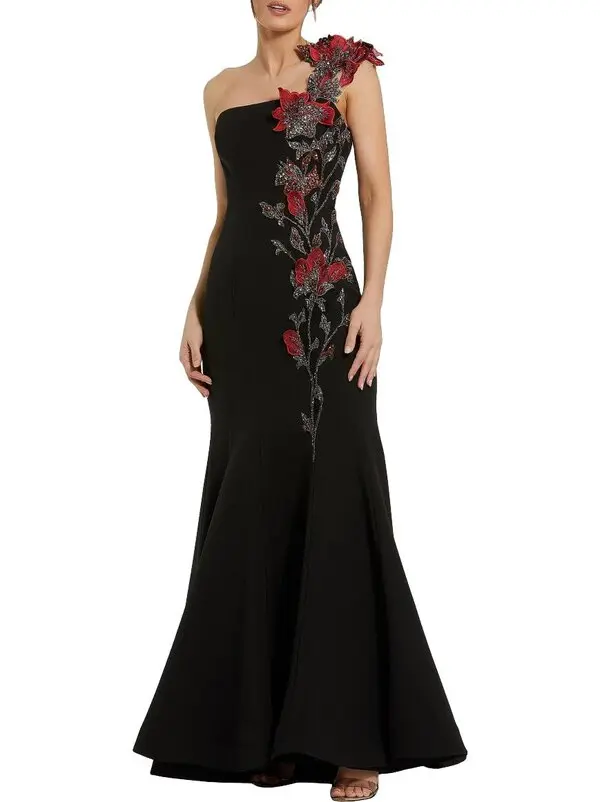 Mac Duggal Embellished Floral Crepe Mermaid Gown - Black Multi