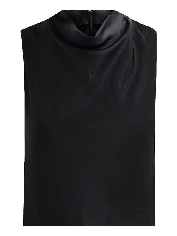 Vince Satin Cowlneck Crop Top - Black