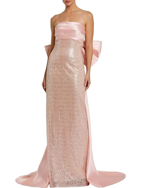 Mac Duggal Embellished Bow Strapless Gown - Blush