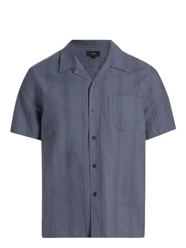 Vince Cove Striped Cotton-hemp Camp Shirt - Neue Blue