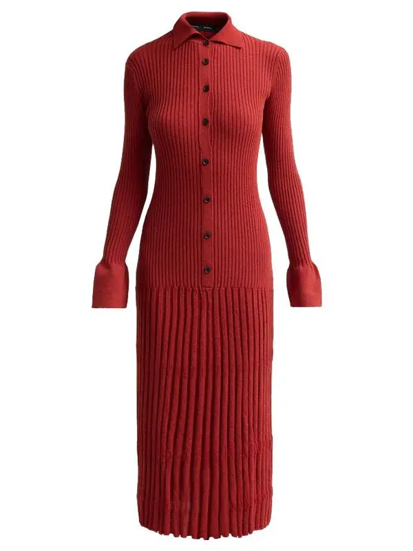Proenza Schouler Rosario Textured Merino Wool Midi Dress - Rust