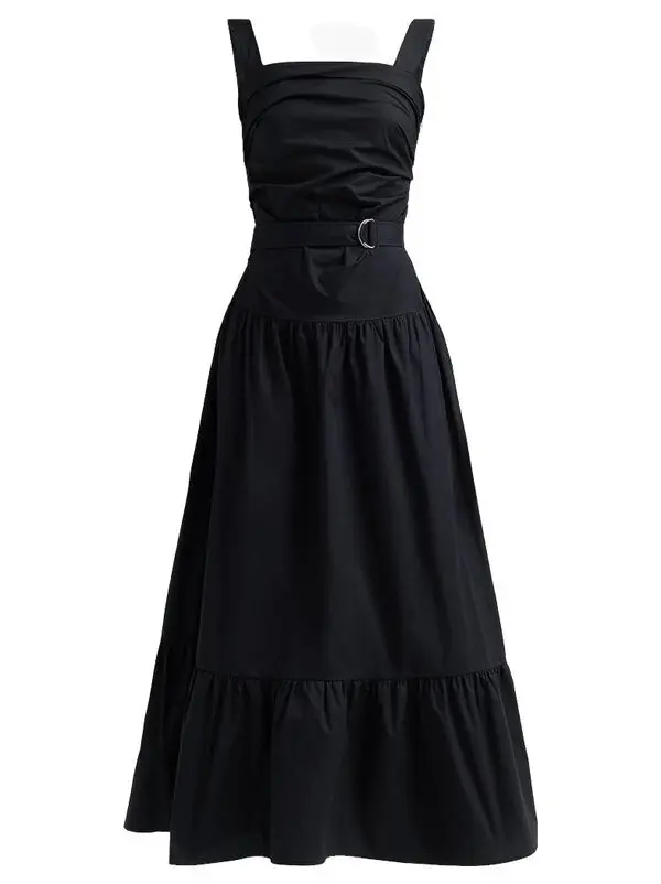 Proenza Schouler White Label Natalie Stretch-cotton Tie-waist A-line Midi Dress - Black