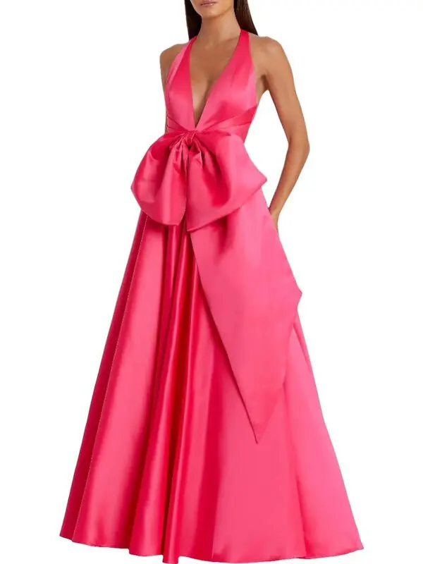 Mac Duggal Prom Oversized-bow Satin Sleeveless Gown - Hot Pink
