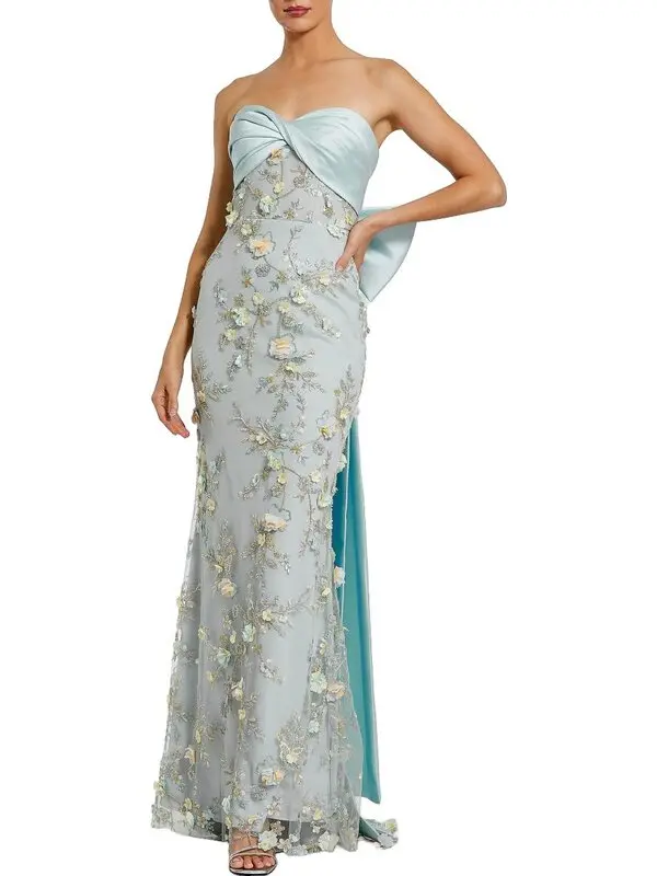 Mac Duggal Sequin-embellished Bow Column Gown - Blue
