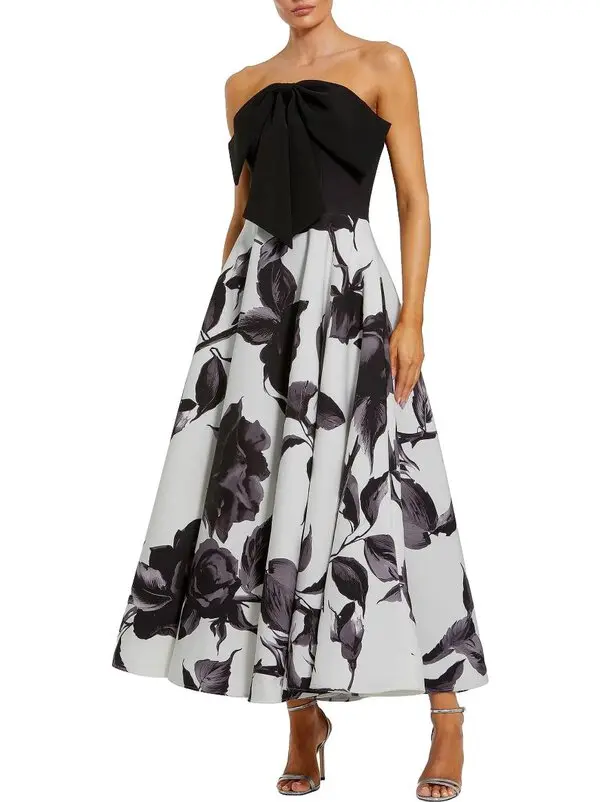 Mac Duggal Ieena Floral Crepe Strapless Cocktail Dress - Black Multi