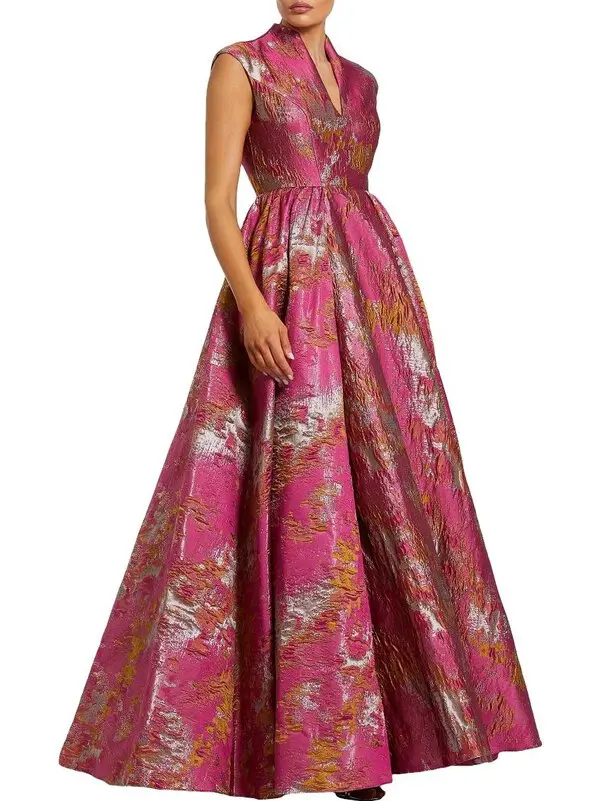 Mac Duggal Brocade Sleeveless Fit &flare Gown - Raspberry Multi