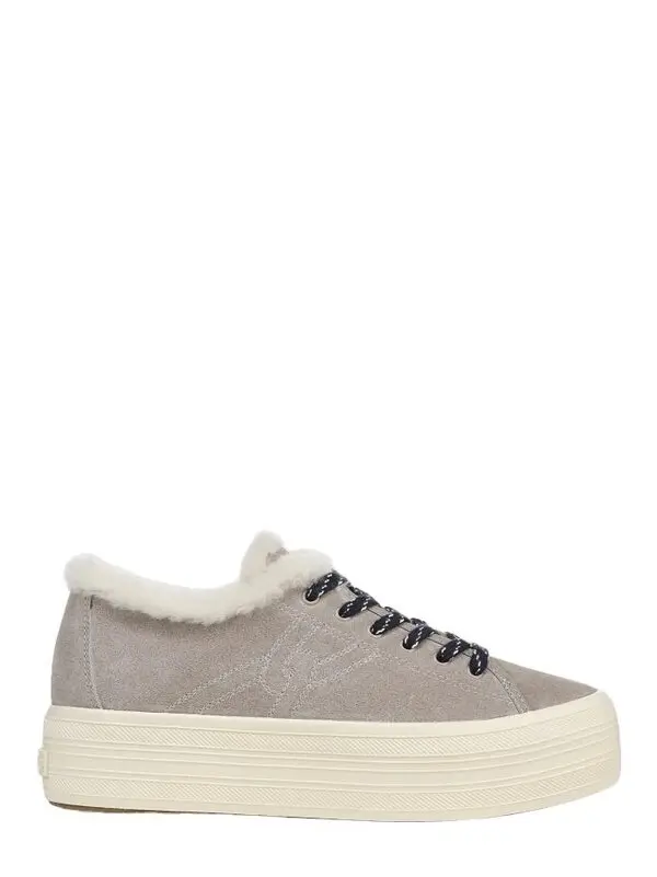 Veronica Beard Truett Shearling-lined Suede Low-top Sneaker - Cobblestone