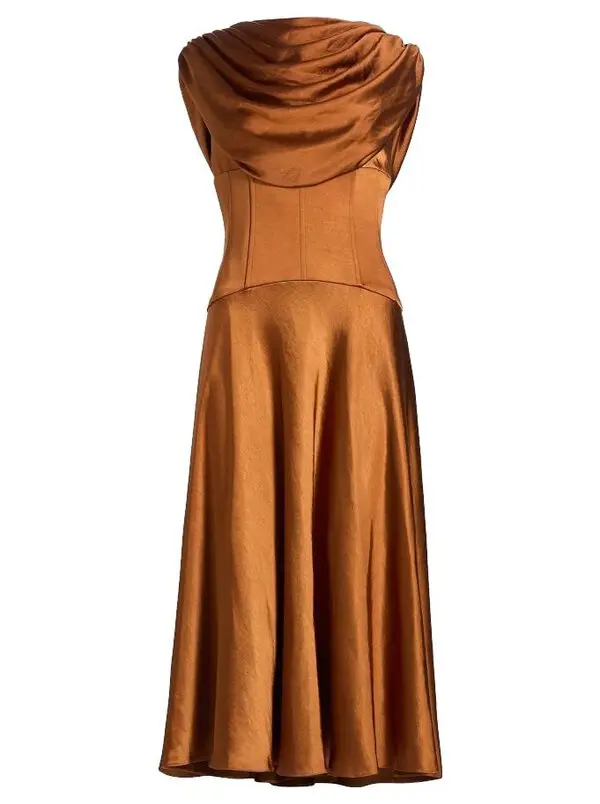 Amsale Satin Cowlneck Cocktail Dress - Copper