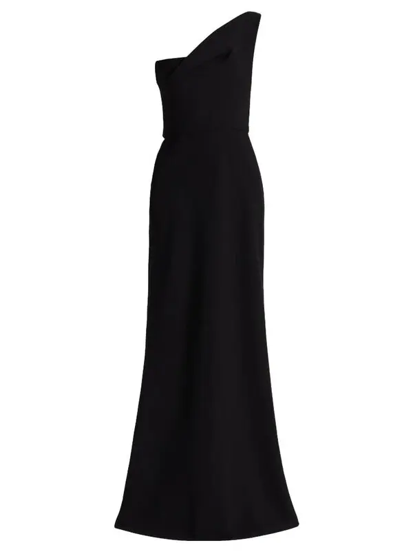 Amsale Draped One-shoulder Sheath Gown - Black