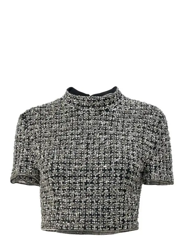 Carolina Herrera Chalet Embellished Short-sleeve Crop Top - Black Multi