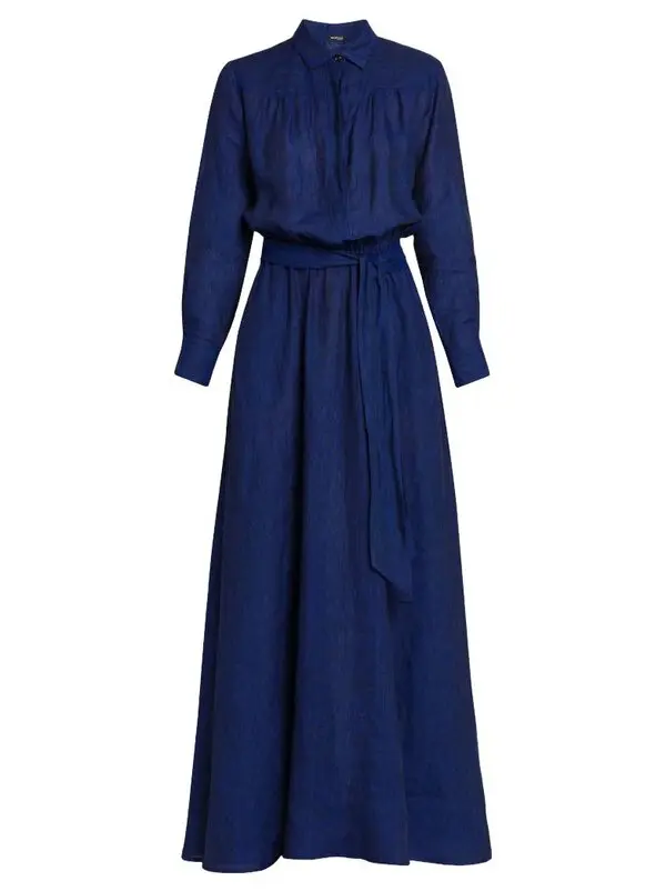 Kiton Linen Tie-waist Shirtdress - Blue