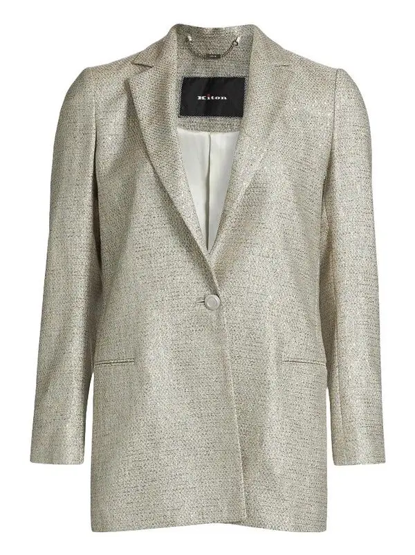 Kiton Metallic Tweed One-button Blazer - Silver