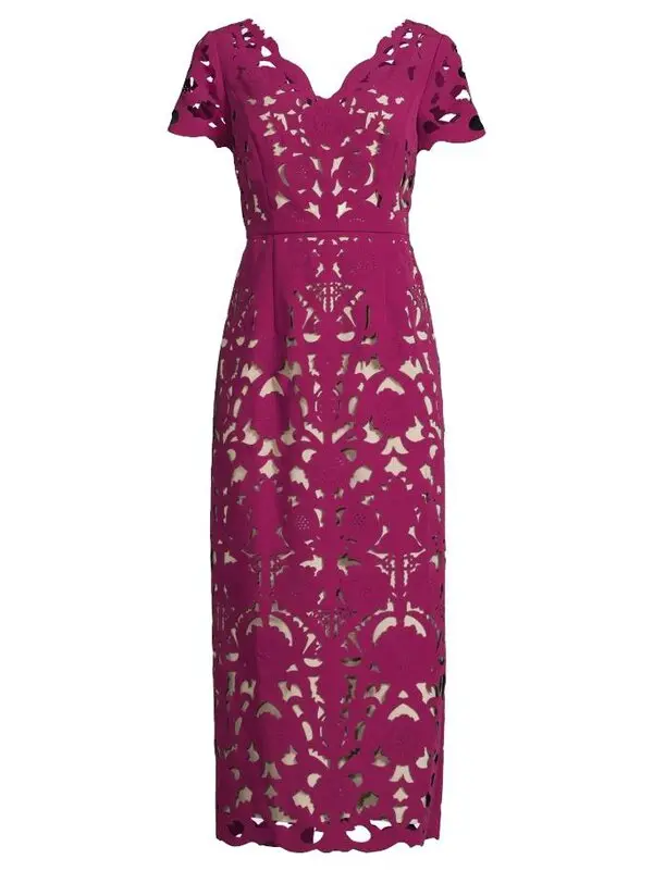 Shani Floral Crepe Laser-cut Midi-dress - Raspberry Beige