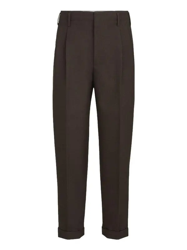 Brunello Cucinelli Virgin Wool Diagonal Trousers With Double Pleats - Rust Brown