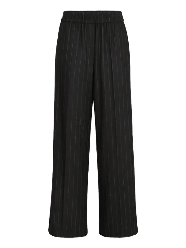 Brunello Cucinelli Comfort Virgin Wool Dazzling Chalk Stripe Loose Track Trousers - Blue