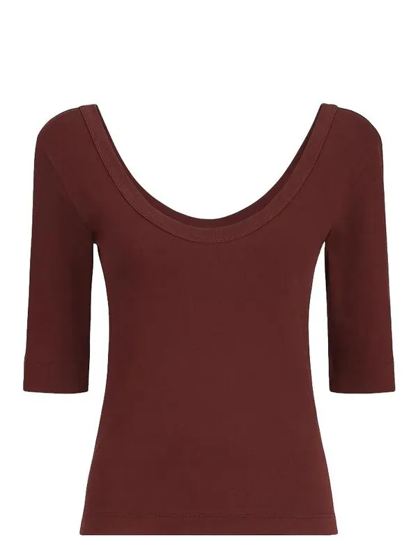 Brunello Cucinelli Stretch Cotton Ribbed Jersey T-shirt With Monili - Wine