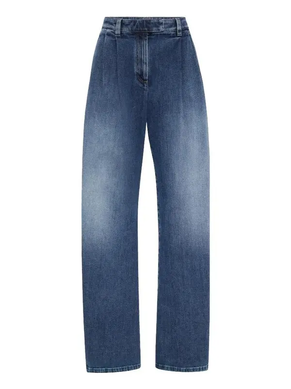 Brunello Cucinelli Comfort Cotton Denim Loose Curved Jeans With Monili - Medium Denim