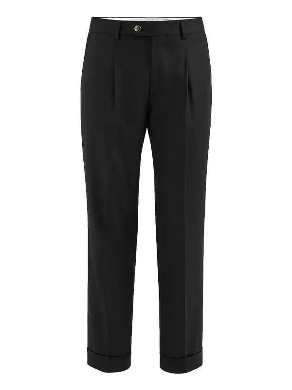 Brunello Cucinelli Virgin Wool Flannel Trousers With Pleats - Black