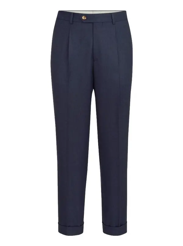 Brunello Cucinelli Virgin Wool Flannel Trousers With Pleats - Blue