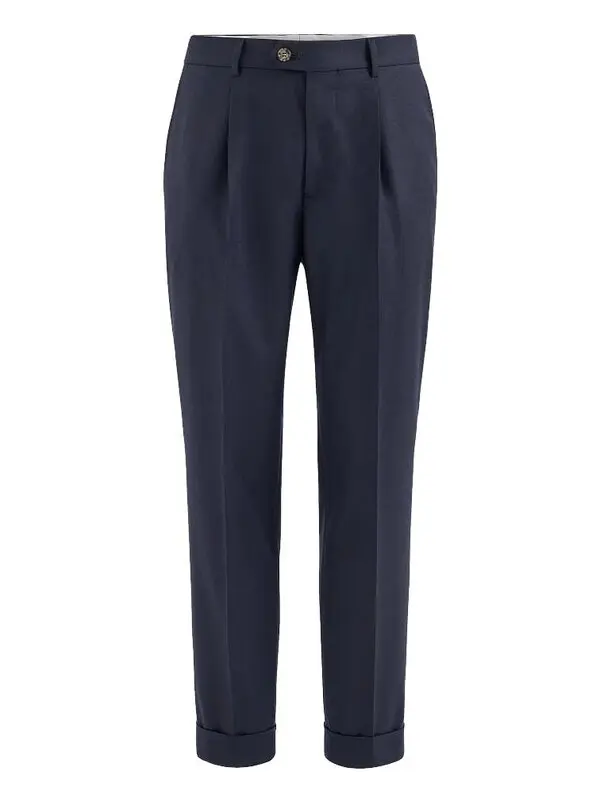 Brunello Cucinelli Virgin Wool Flannel Trousers With Pleats - Navy Blue