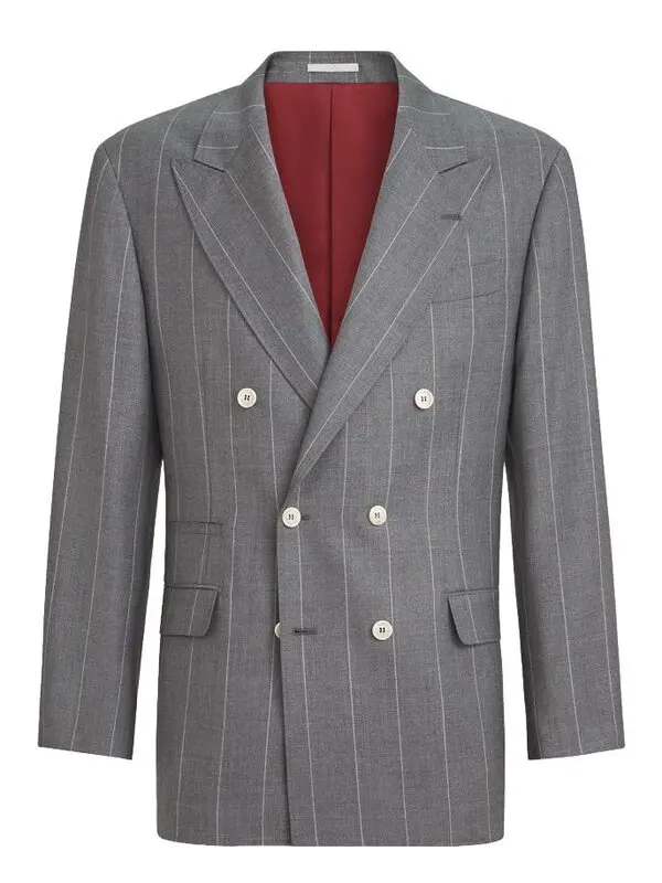 Brunello Cucinelli Virgin Wool Chalk Stripe One And A Half Breasted Tailor Blazer - Medium Grey
