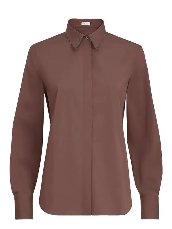 Brunello Cucinelli Stretch Cotton Poplin Shirt With Shiny Collar - Grape
