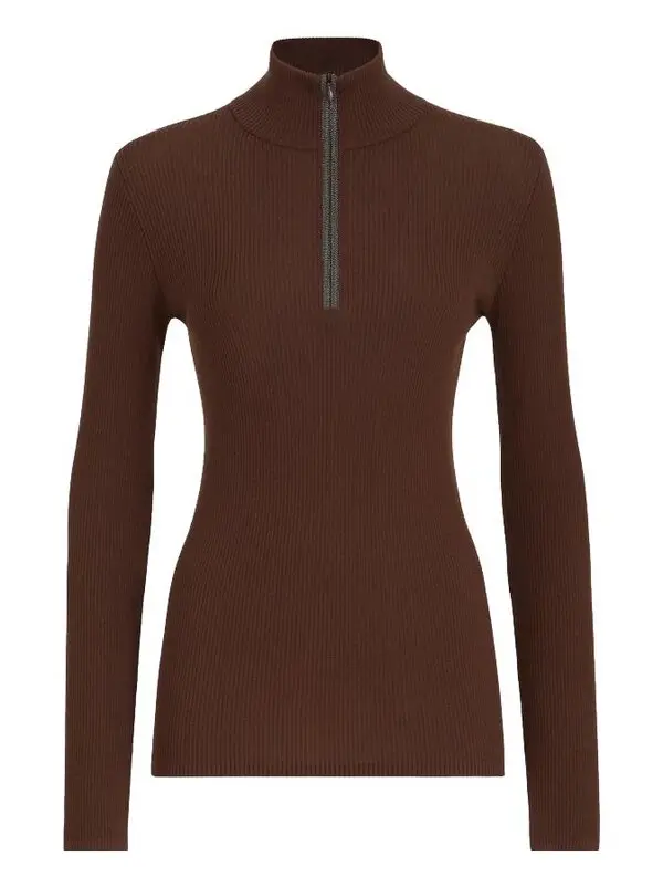 Brunello Cucinelli Virgin Wool And Cashmere Lightweight Ribbed Turtleneck Sweater - Brown