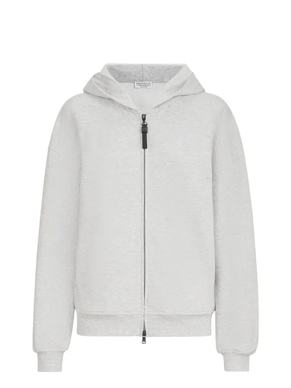 Brunello Cucinelli Cotton Smooth French Terry Sweatshirt With Shiny Zipper Pull - Silver