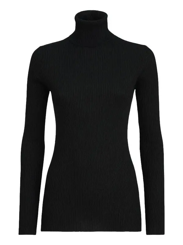 Brunello Cucinelli Lightweight Turtleneck Sweater In Sparkling Cashmere And Silk Rib Knit - Black