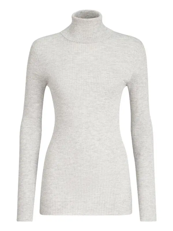 Brunello Cucinelli Lightweight Turtleneck Sweater In Sparkling Cashmere And Silk Rib Knit - Light Grey