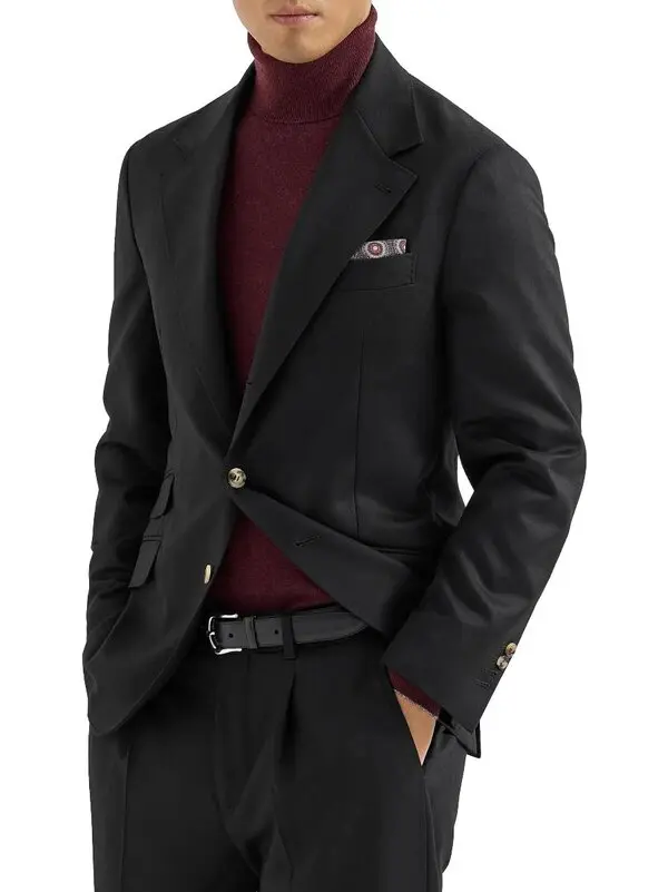Brunello Cucinelli Virgin Wool Flannel Deconstructed Cavallo Blazer - Black
