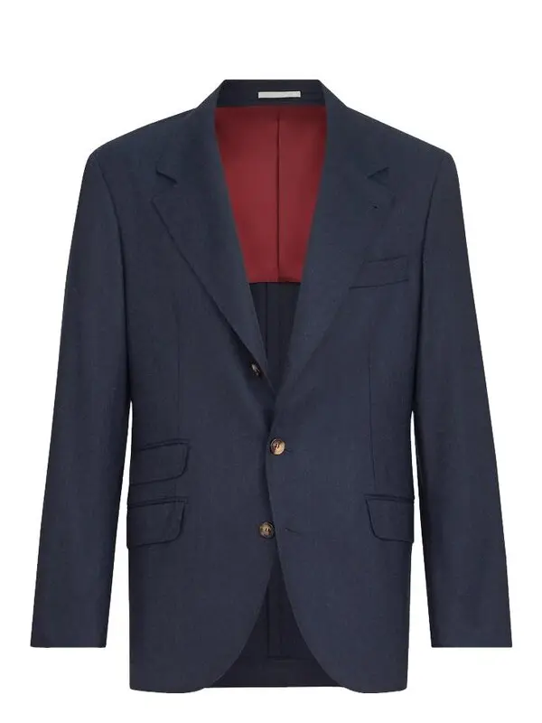 Brunello Cucinelli Virgin Wool Flannel Deconstructed Cavallo Blazer - Blue