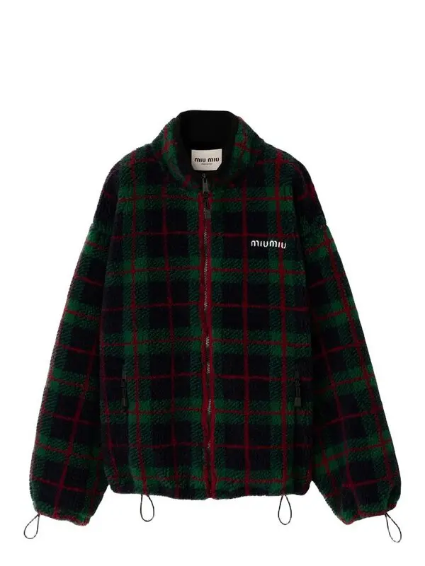 Miu Miu Checked Teddy Zipper Jacket - Blue