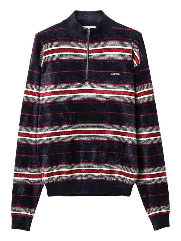 Miu Miu Chenille Half-zipper Sweater - Blue Multi