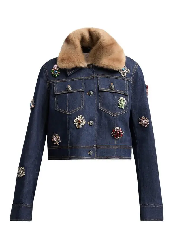 Cinq À Sept Lexie Faux-fur Collar Denim Jacket - Indigo Multi