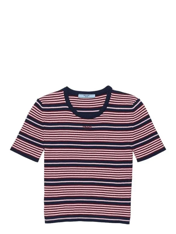 Prada Short-sleeved Striped Cotton Sweater - Blue Multi