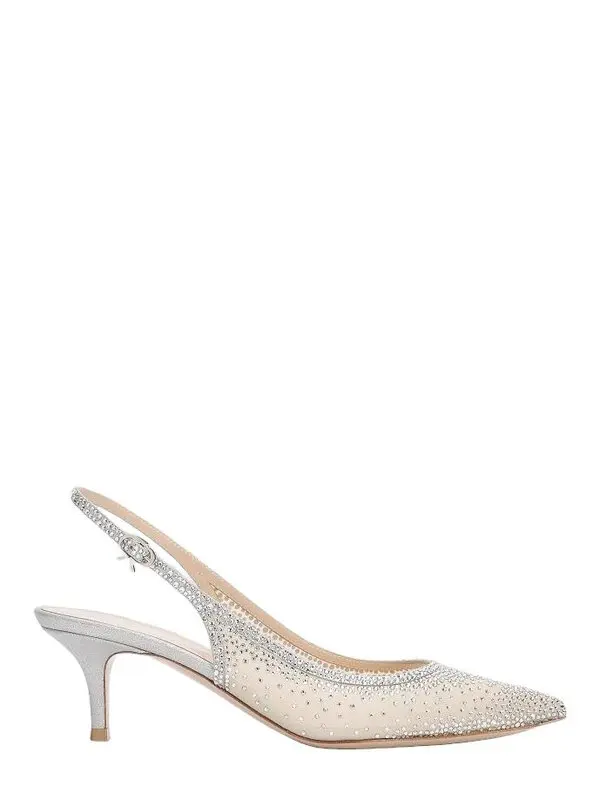 GIANVITO ROSSI Regina 55mm Kitten Heel Slingback Pumps - Silver