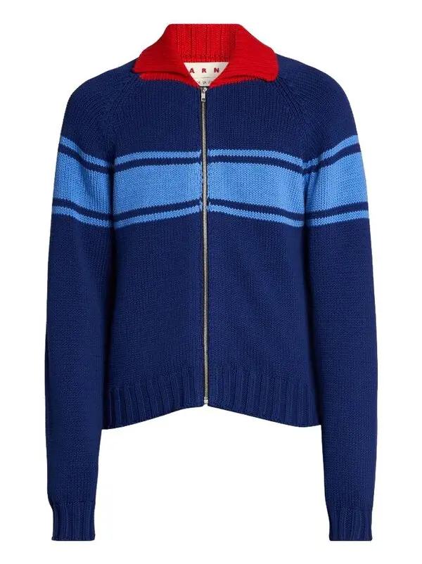 Marni Colorblocked Cotton Zip-front Cardigan - Ocean