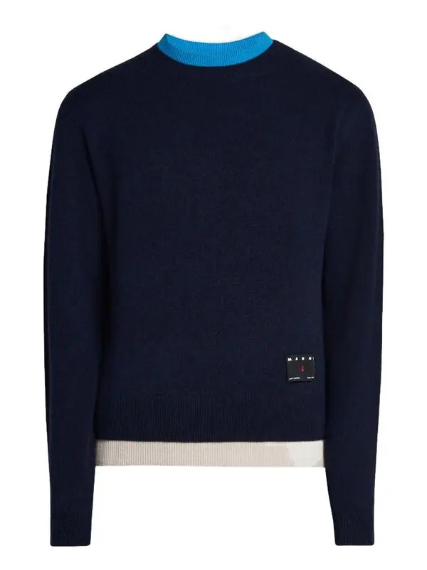 Marni Contrast Trim Cashmere Crewneck Sweater - Eclipse