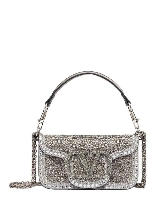 Valentino Garavani Small Locò Top Handle Bag With Rhinestones - Crystal